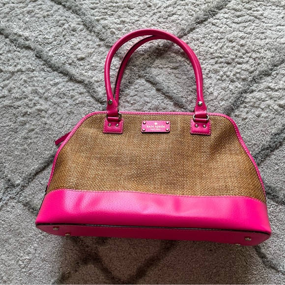 kate spade | Bags | Kate Spade Cameron Hot Pink Straw And Leather ...